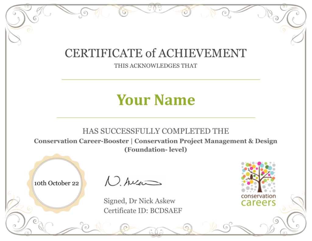 Certificate in Conservation Standards Project Management and Design ...